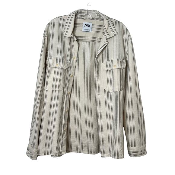 Zara | Tops | Zara Long Sleeve Button Front Striped Shirt Jacket ...